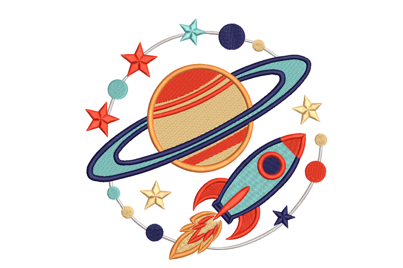 Retro Space Rocket – Planet Embroidery Design | Embroidize