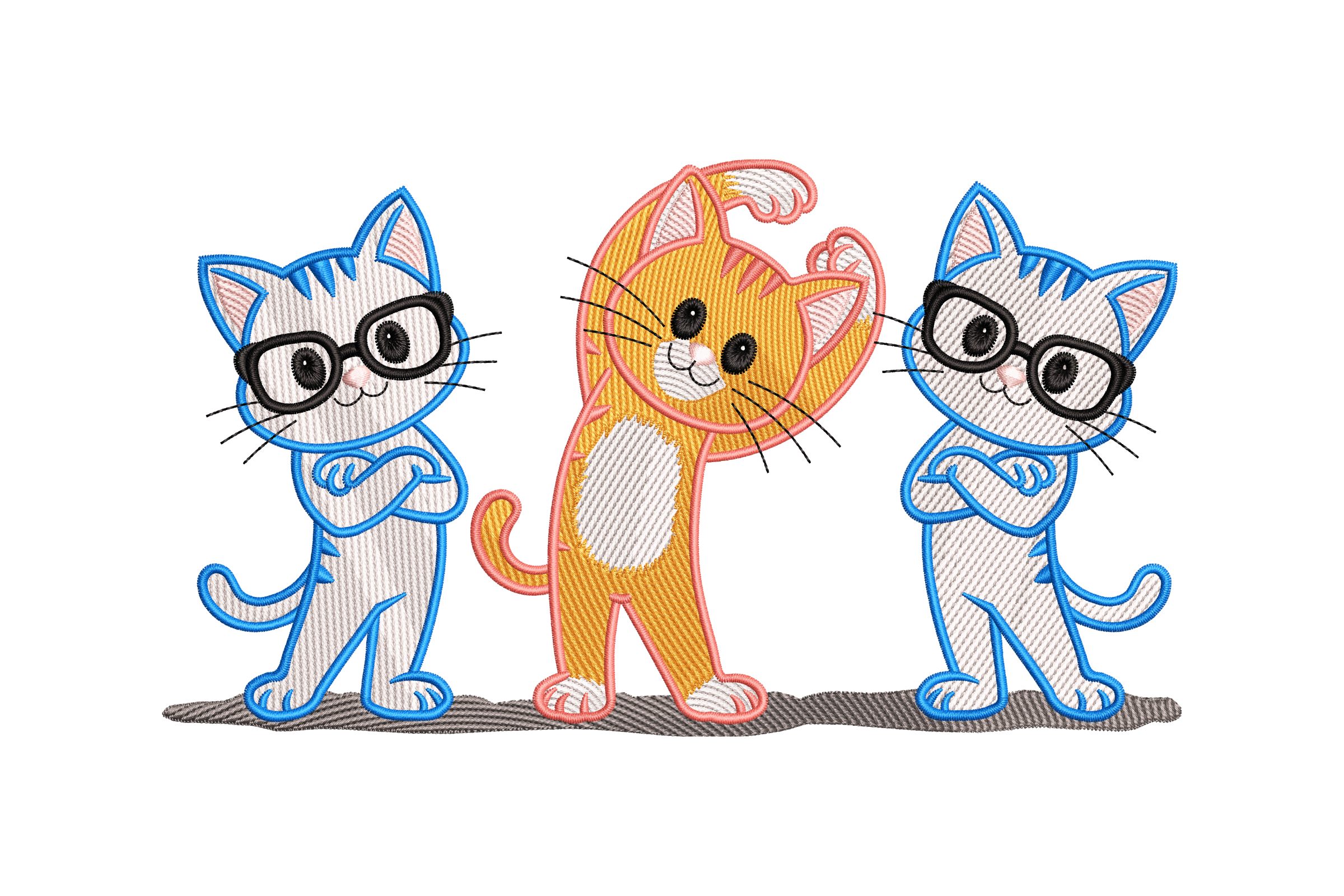 Cute Nerdy Cats Trio – Machine Embroidery Design | Embroidize
