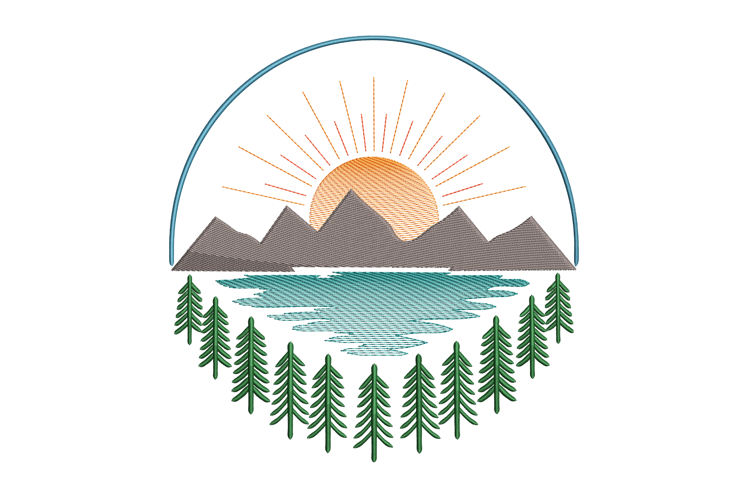 Scenic Mountain Lake Landscape – Machine Embroidery Design | Embroidize