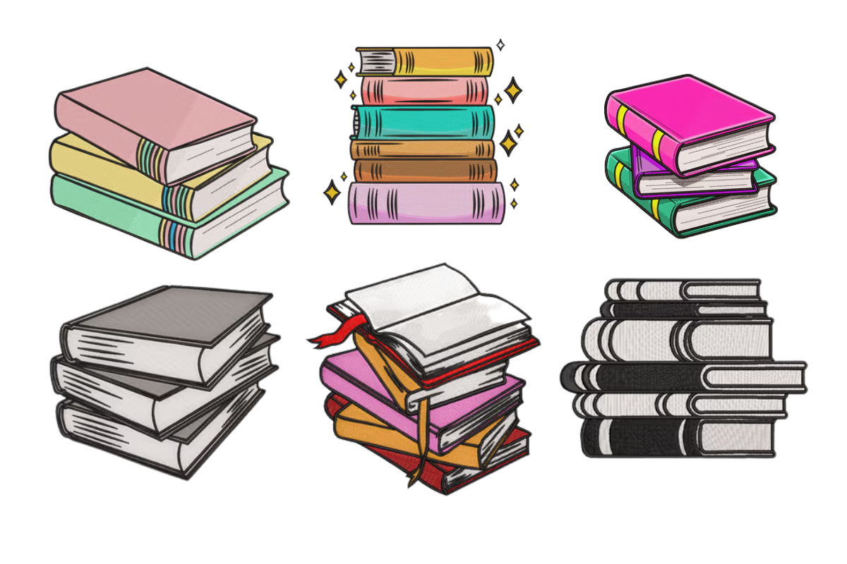 Book Stack & Reading Embroidery Design Bundle | Embroidize