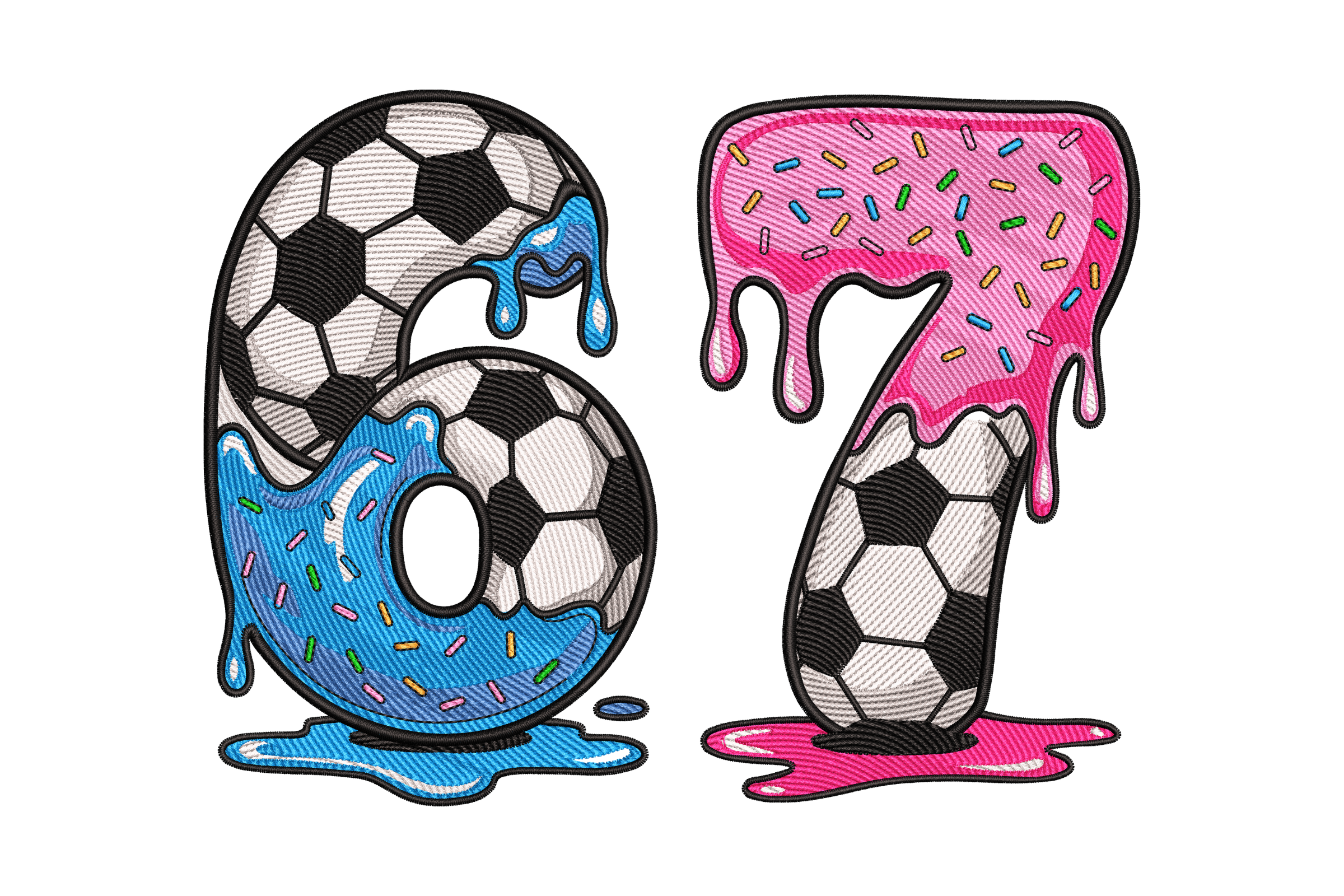 Dripping Soccer Numbers 67 Machine Embroidery Design | Embroidize