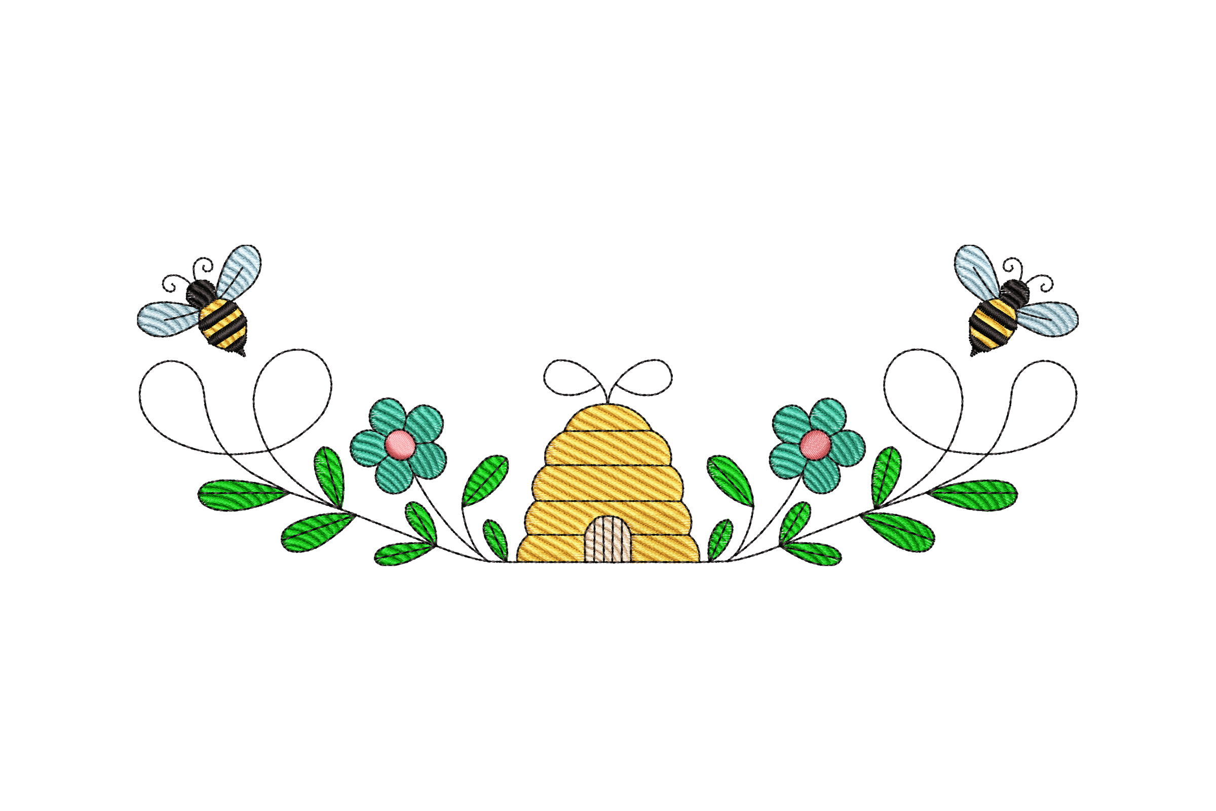 Honey Bee & Beehive Border Machine Embroidery Design | Embroidize