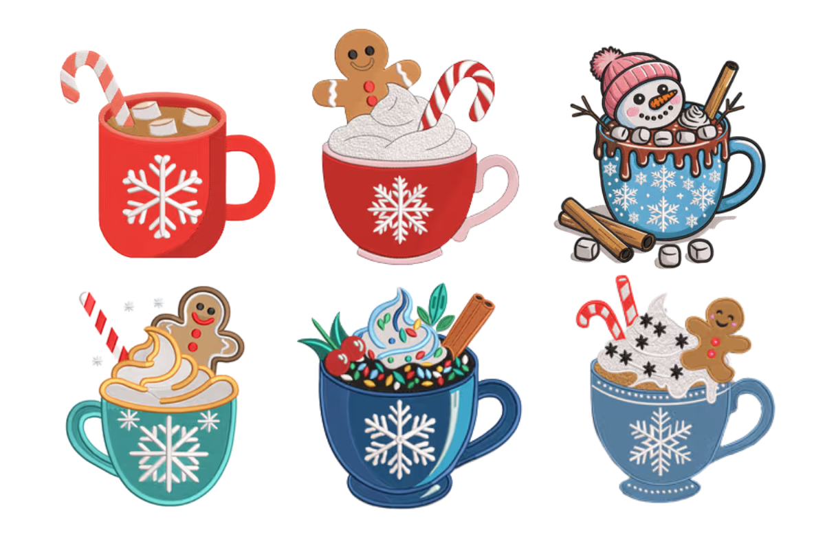Winter Hot Cocoa Mug Machine Embroidery Design Bundle | Embroidize